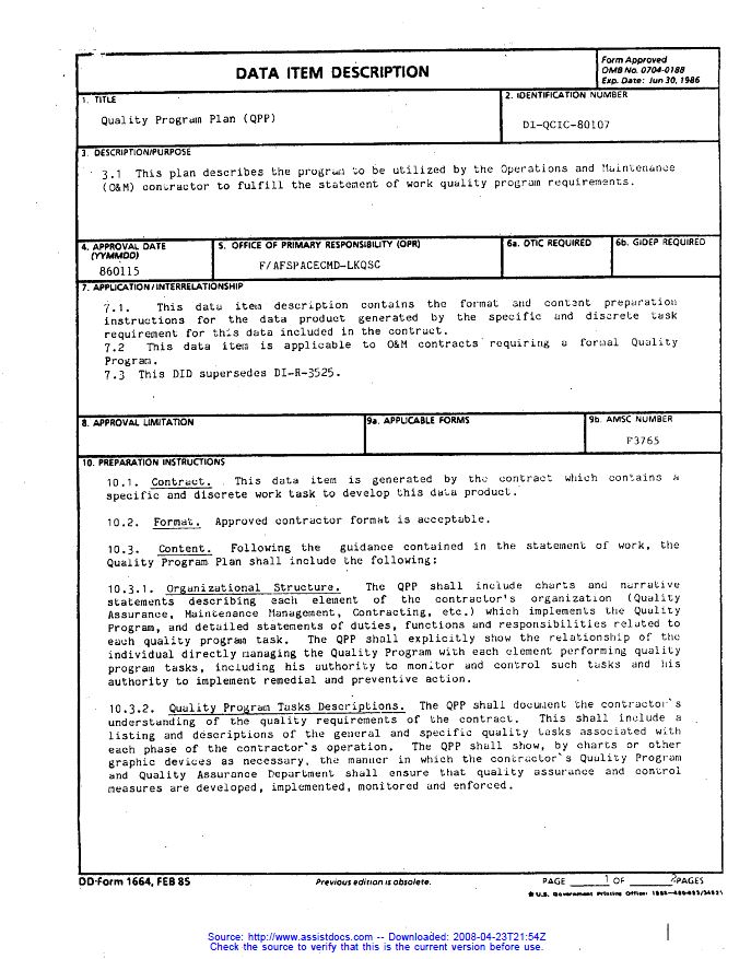 DID- Quality Program Plan (QPP) | SE Goldmine